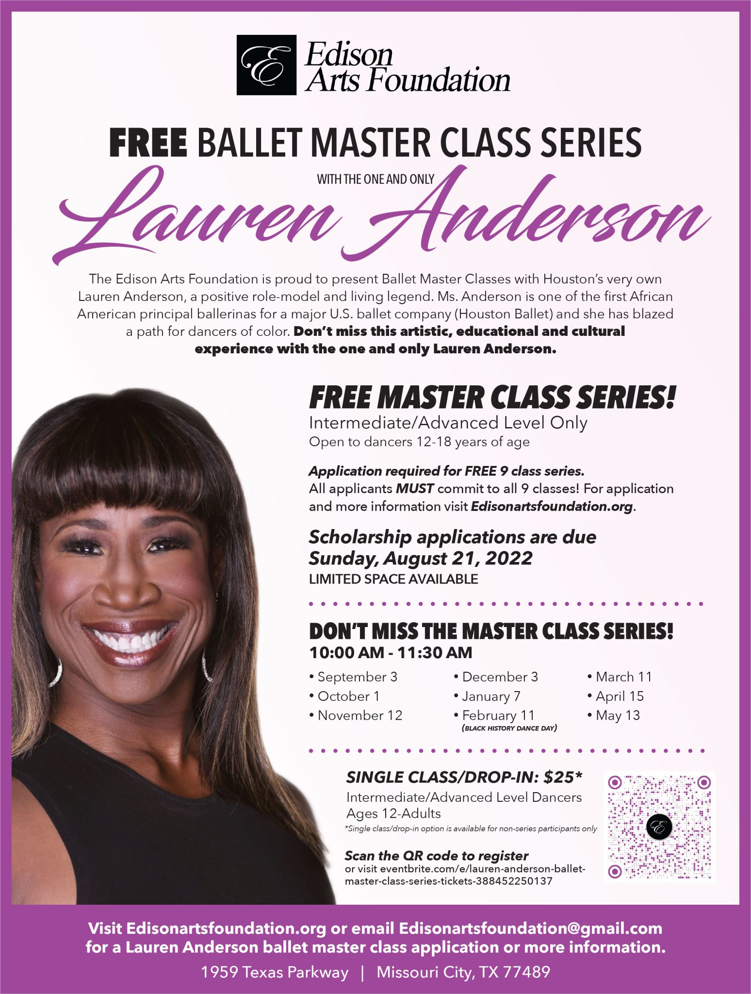 2022 Lauren Anderson Ballet Master Class Series - Edison Arts Foundation